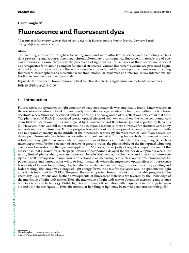 Fluorescence and fluorescent dyes | PDF | Electromagnetic Radiation ...