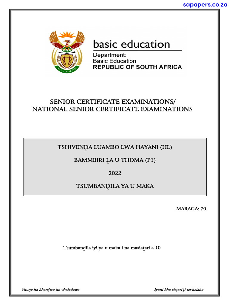 Tshivenḓa Luambo Lwa Hayani Exam Guide | PDF
