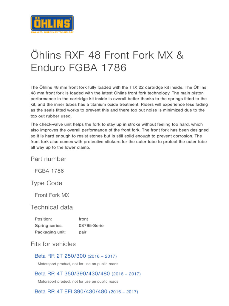 Ohlins Europe Fgba-1786 | PDF