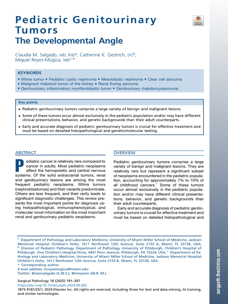 Pediatric Genitourinary Tumors The Developmenta - 2025 - Surgical ...