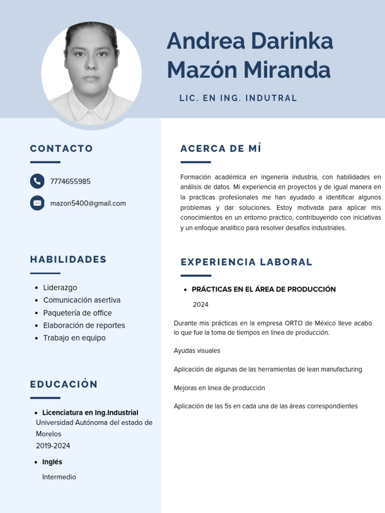 Currículum Vitae Cvde Andrea Darinka Mazón Miranda | PDF