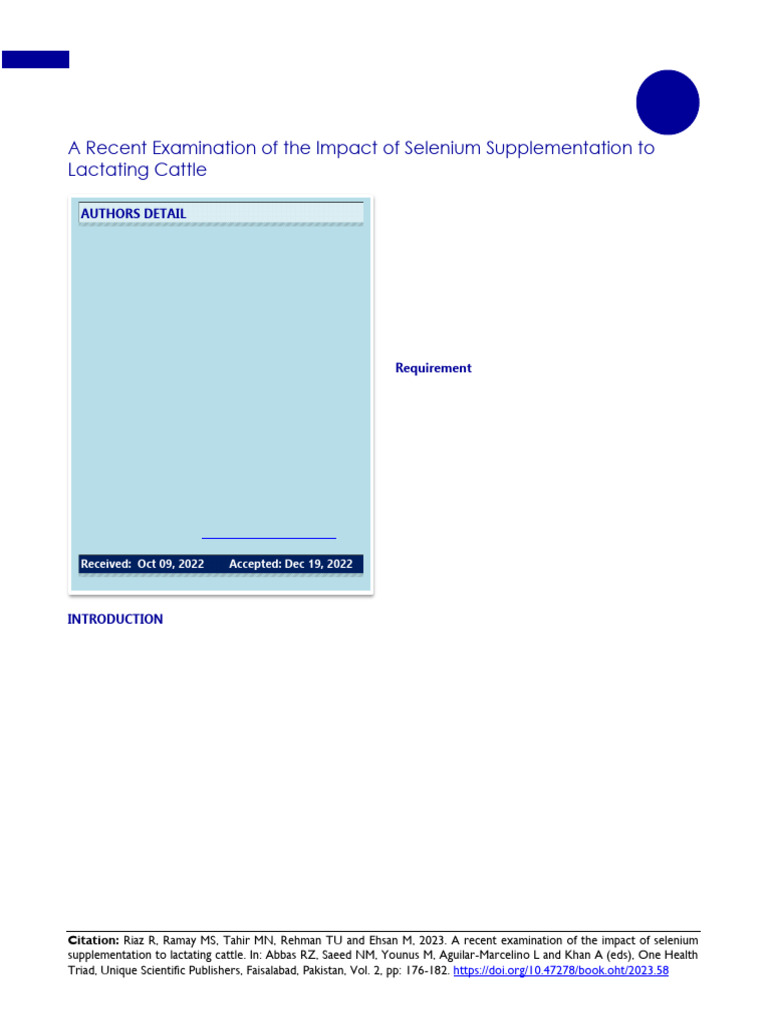 Selenium Chapter One Health Triad | PDF | Selenium | Dairy Cattle