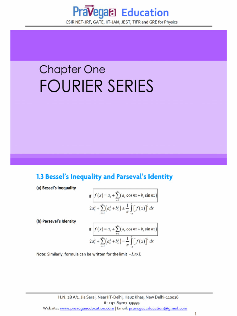 Bessels Inequality Parsevals Identity | PDF
