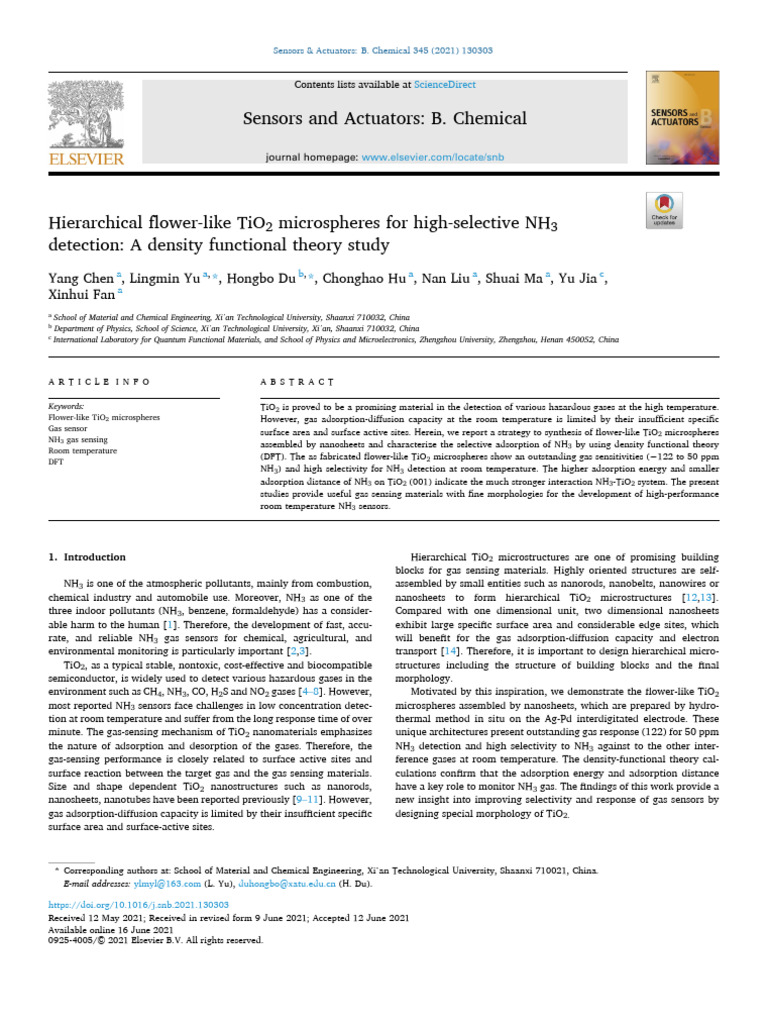 Hierarchical Flower-Like TiO2 Microspheres For High-Selective NH3 ...