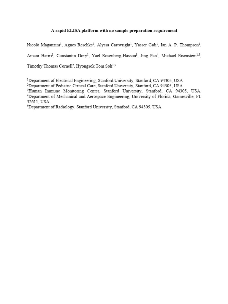 A Rapid ELISA Platform With No Sample Preparation Requirement | PDF ...