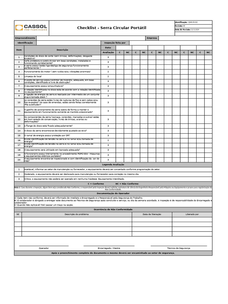 Checklist - Serra Circular | PDF