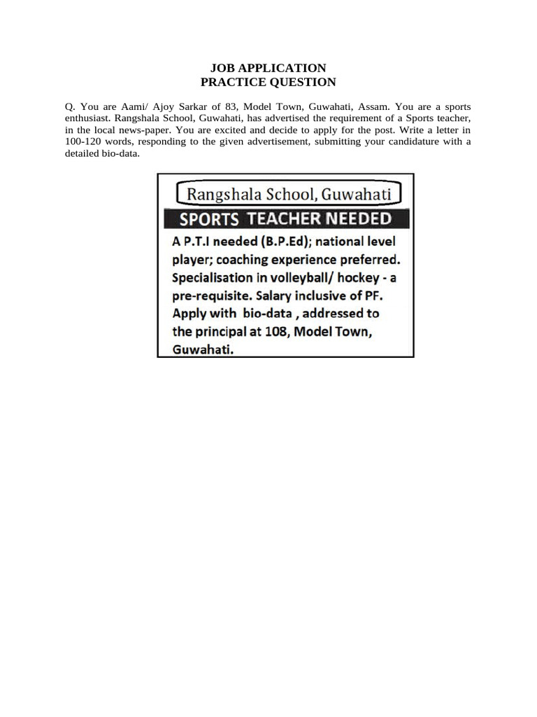 Class 12 Job Application Practice | PDF