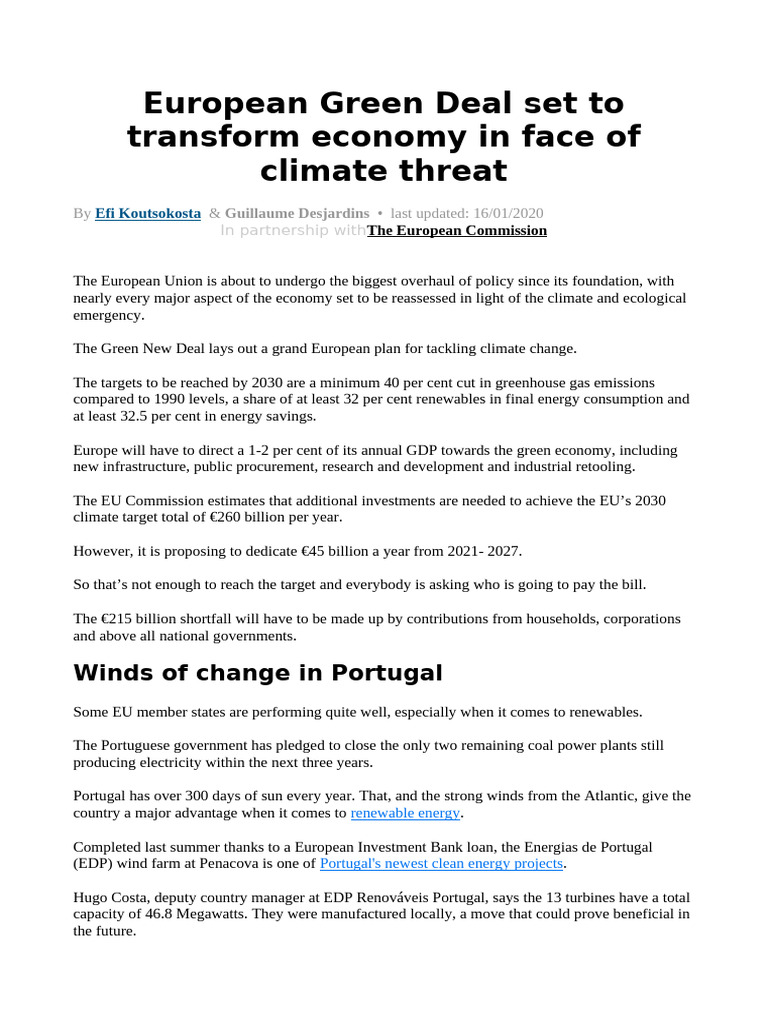 EU Green Deal: Economic Transformation for Climate | PDF
