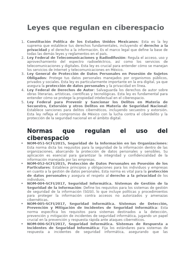 Leyes Que Regulan en Ciberespacio | PDF | La seguridad informática | Seguridad