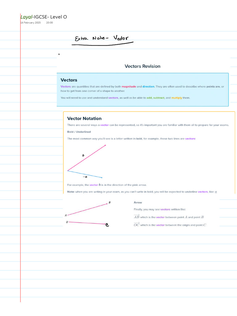 Layal-IGCSE- Level O-extra note- VECTOR | PDF