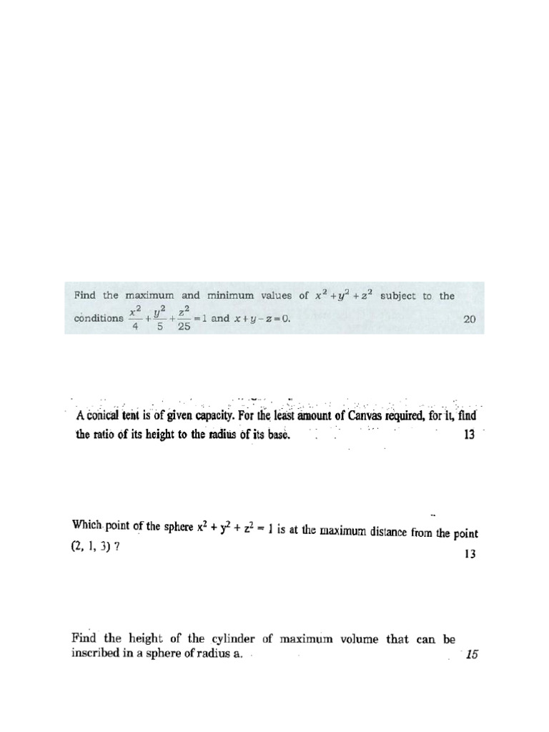 PYQs Maxima MInima Two Three Variables | PDF