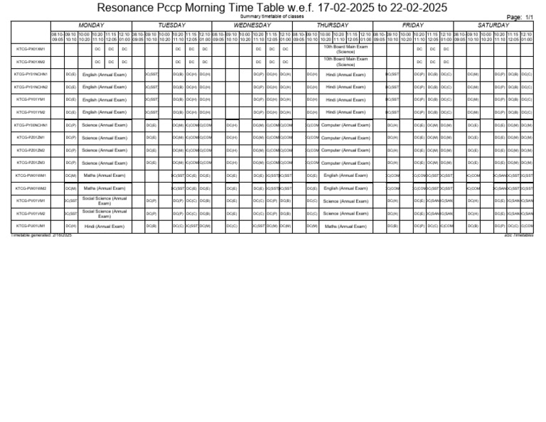 Morning Time Table w e f 17-02-2025 to 22-02-2025 | PDF