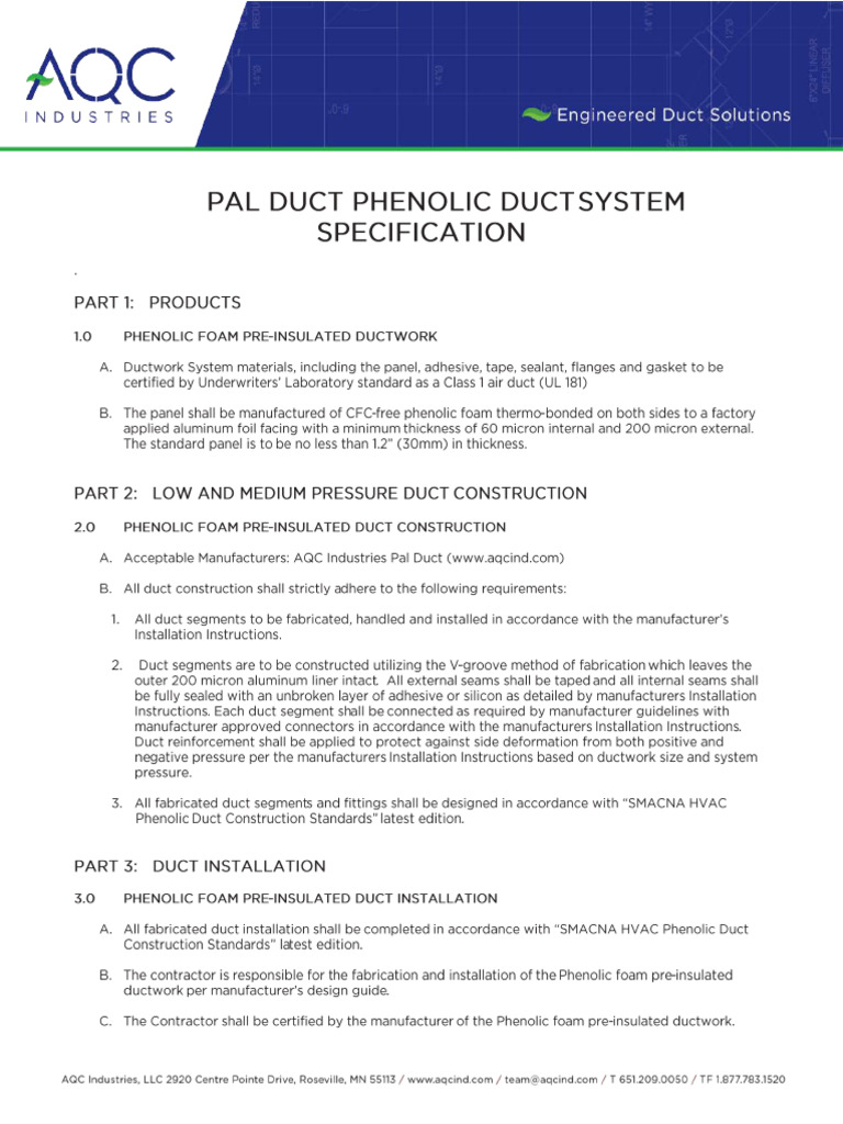 AQC Pal Phenolic Duct Specification | PDF