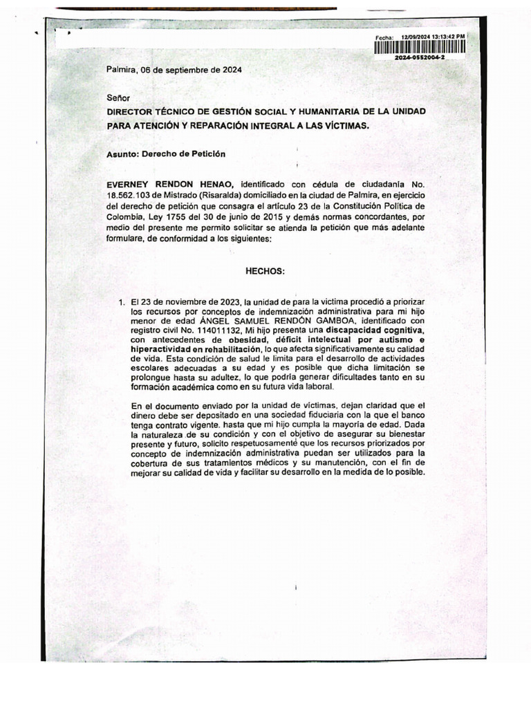 Aacion de Tutela Angel Samuel Rendon Gamboa Vs Unidad de Victimas | PDF