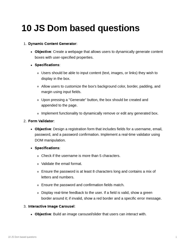 10 JavaScript DOM Project Ideas | PDF | Document Object Model | Password