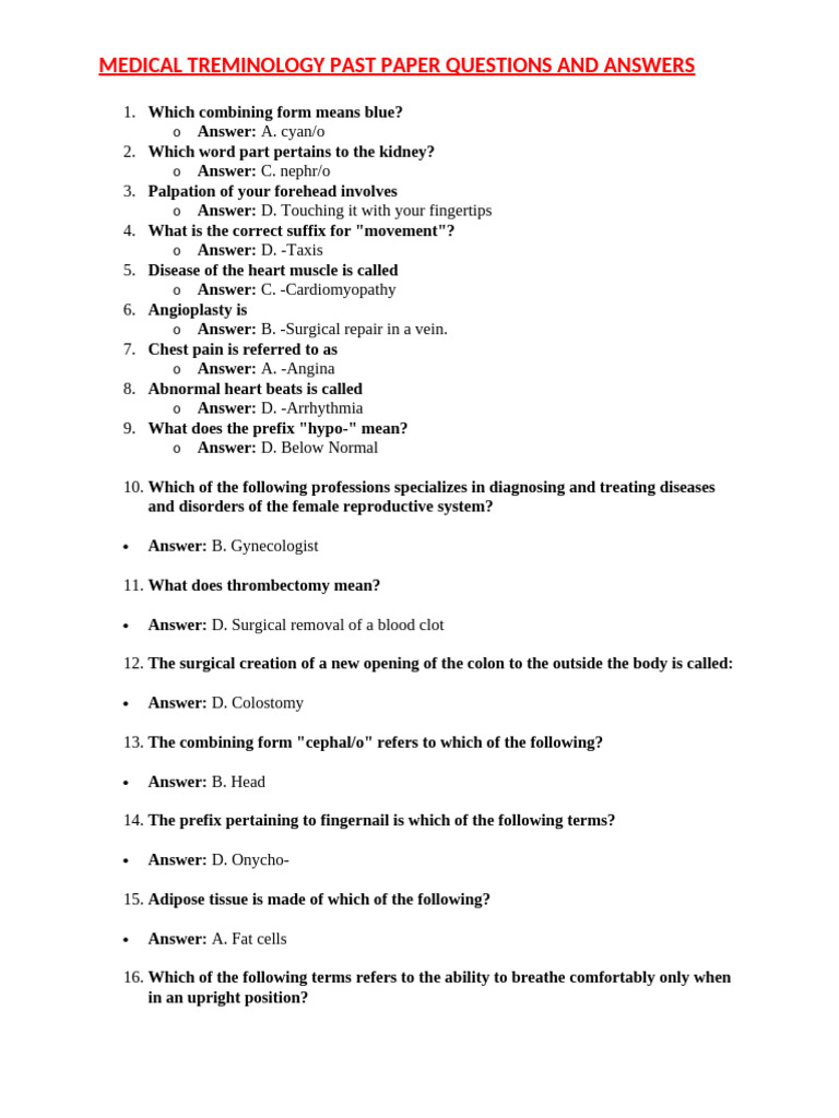 Medical Terminology Q&A Guide | PDF | Clinical Medicine | Diseases And ...
