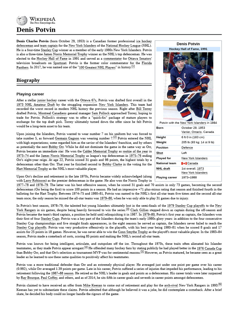 Denis_Potvin | PDF | Ice Hockey | National Hockey League