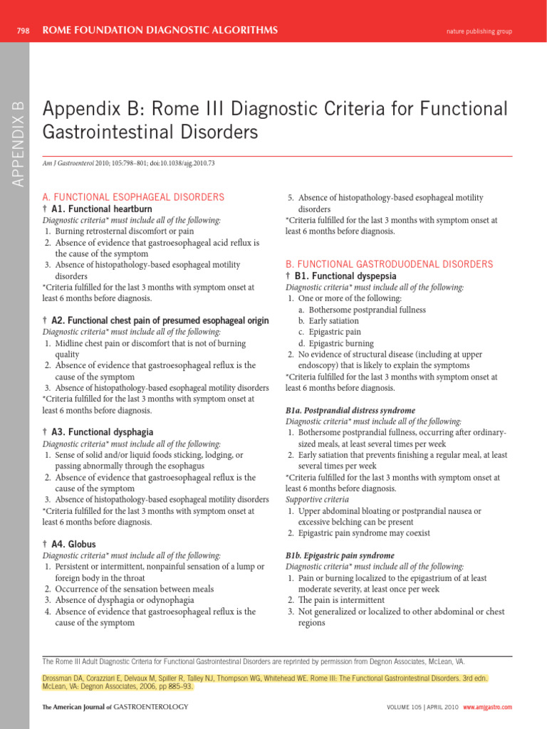 Appendix B Rome III Diagnostic Criteria For Functional Gastroint 2010 | PDF | Constipation ...