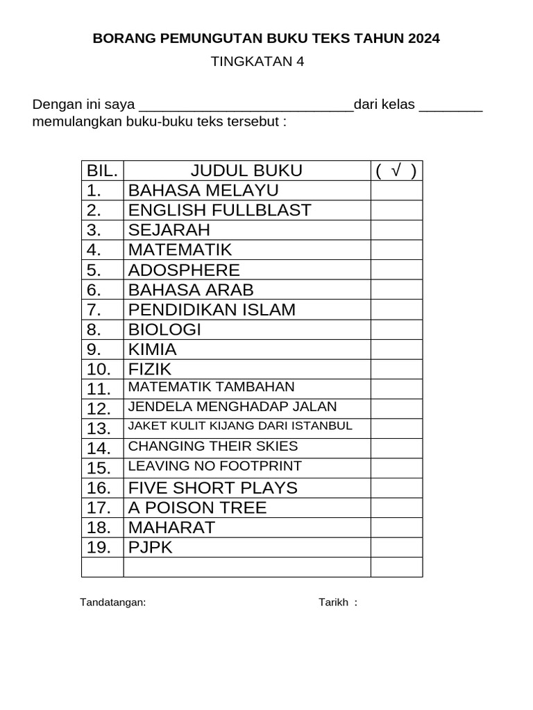 Checklist Buku Teks Form 4 Sains | PDF