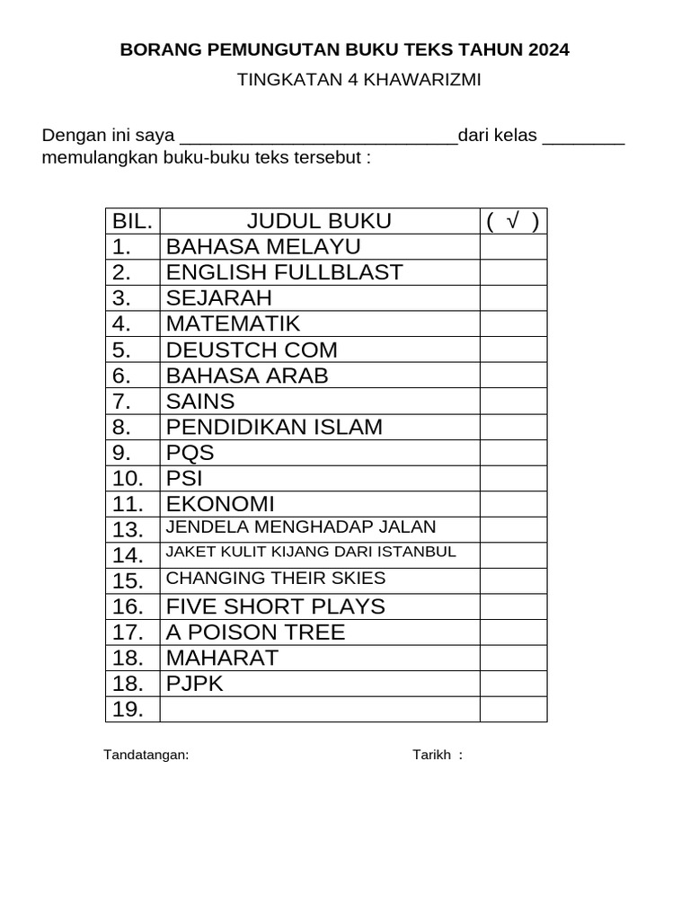 Checklist Buku Teks Form 4J 4K | PDF