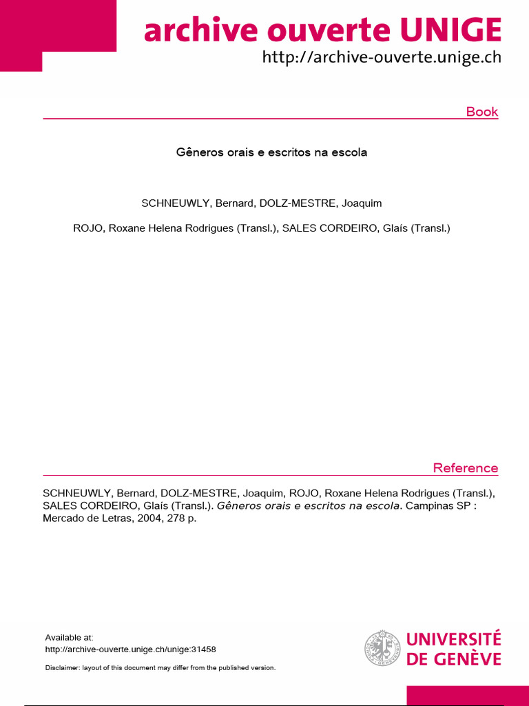 Generos Orais e Escritos Na Escola | PDF