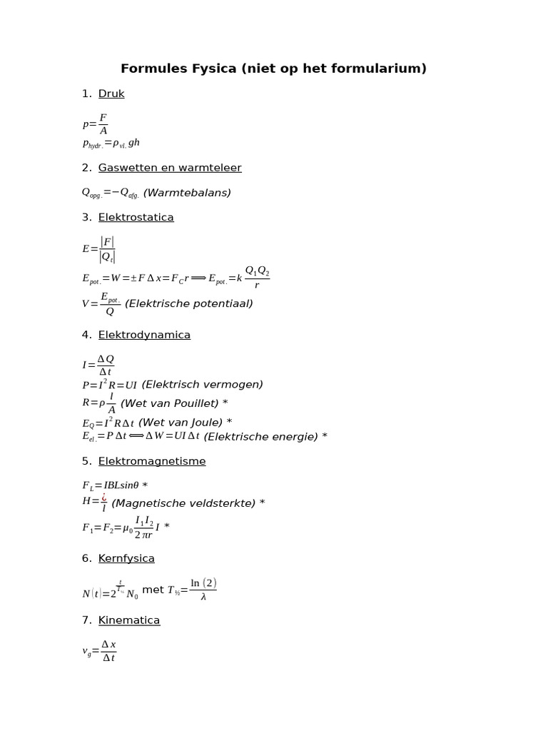 Formules Fysica | PDF