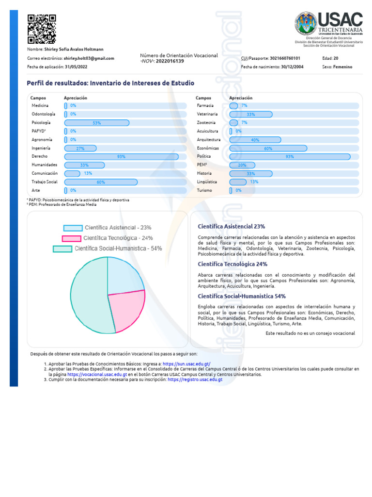 Shirley Sofia Avalos Holtmann - Inventario de Intereses de Estudio | PDF | Trabajo Social