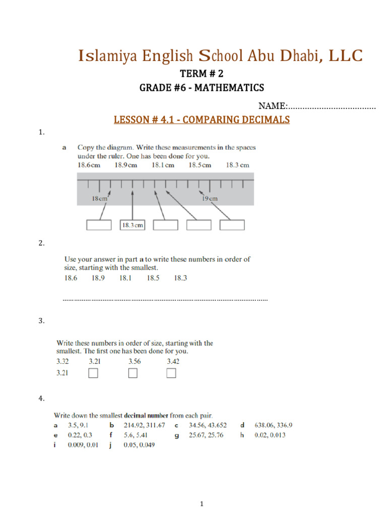 Grade 6 Mathematics: Decimals Lessons | PDF