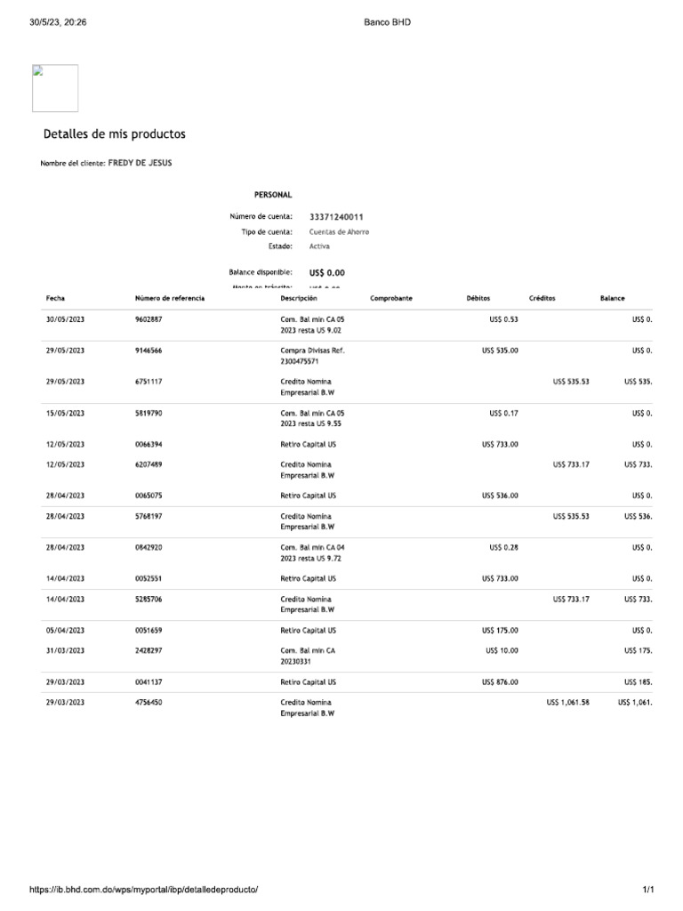 Estado de Cuenta 1 BHD | PDF
