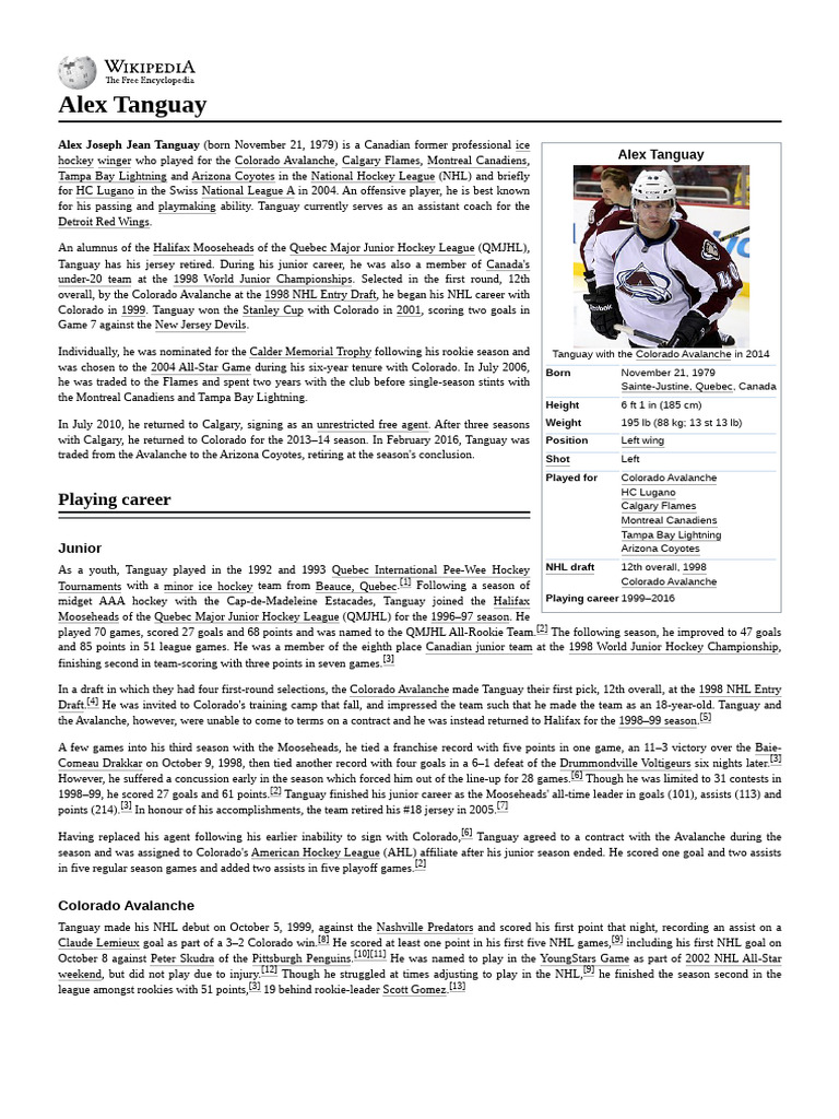 Alex_Tanguay | PDF | Sports | National Hockey League Teams