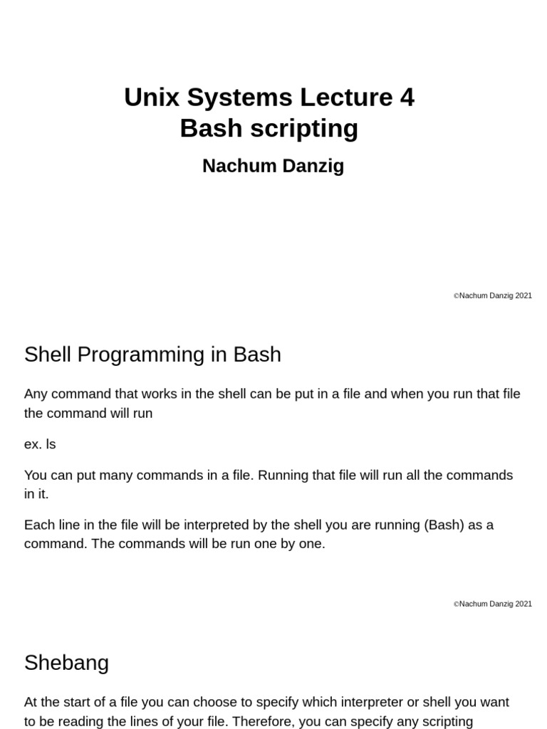 2023 UNIX Lecture 4 - Bash | PDF | Computer File | System Software