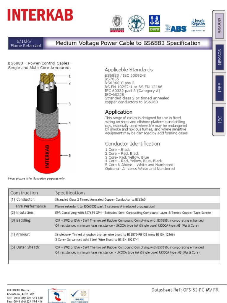 Offshore 6 10kv Power Cable Bs6883 Iec60092 3 Iec60332 Ukooa | Cable ...