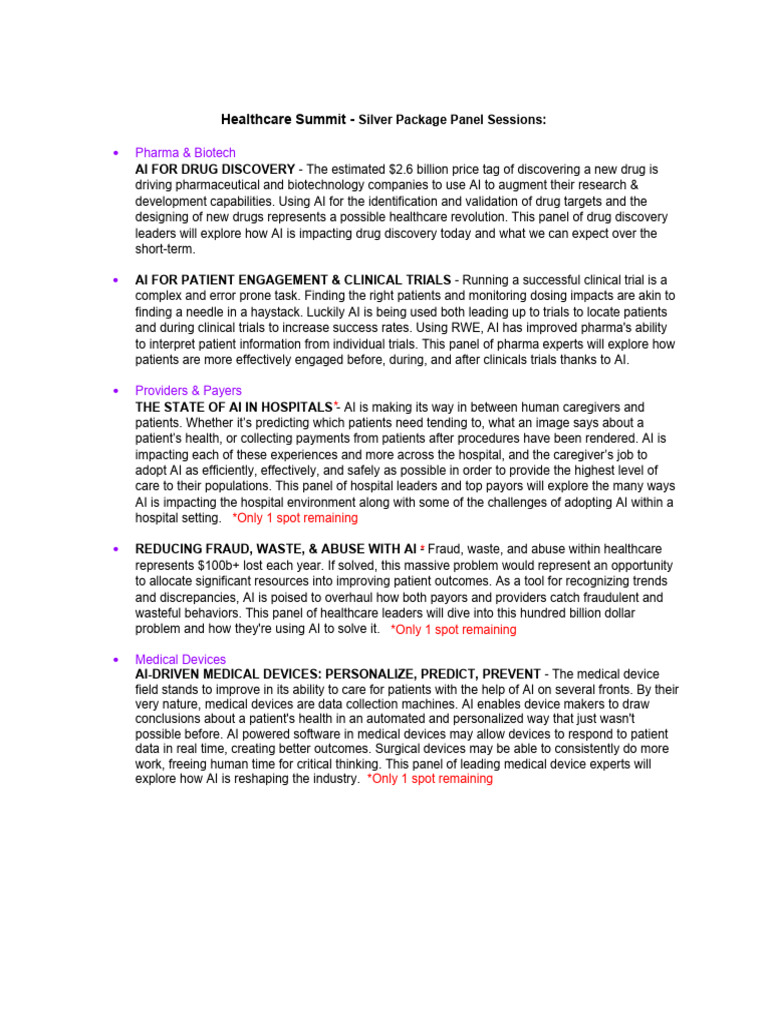 Healthcare Summit 2021 Panel Descriptions - Available | PDF | Artificial Intelligence ...