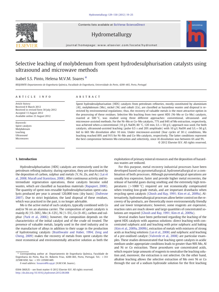 j.hydromet.2012.08.008 Selective leaching of molybdenum from spent ...
