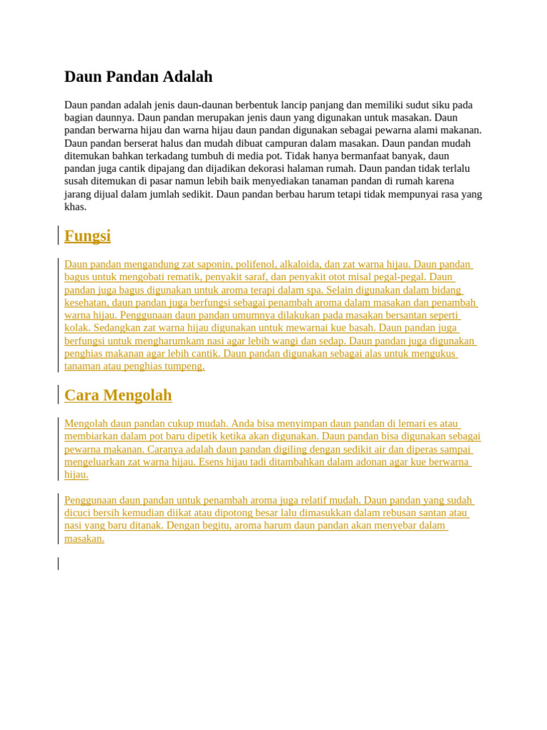 Daun Pandan Adalah | PDF