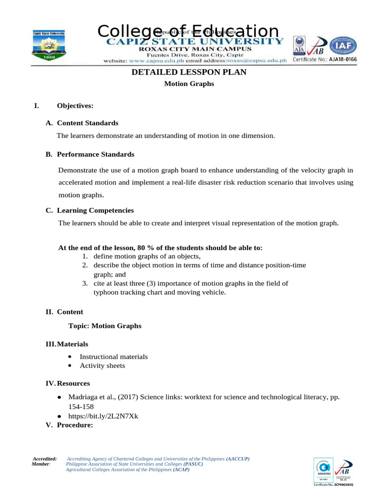 Motion Graphs Lesson Plan Overview | PDF | Acceleration | Cartesian ...