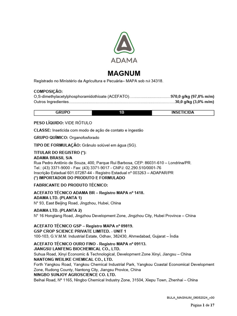 Bula do Inseticida Magnum | PDF | Inseticida | Agricultura