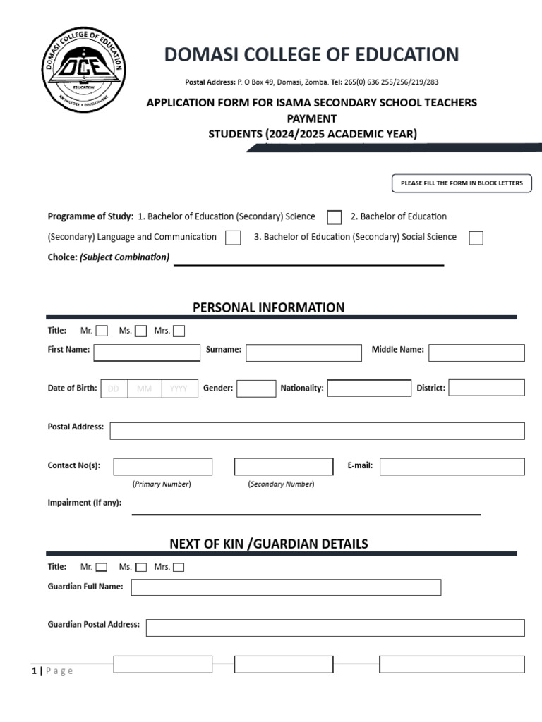 Dce - Application Form Isama | PDF | Educational Stages