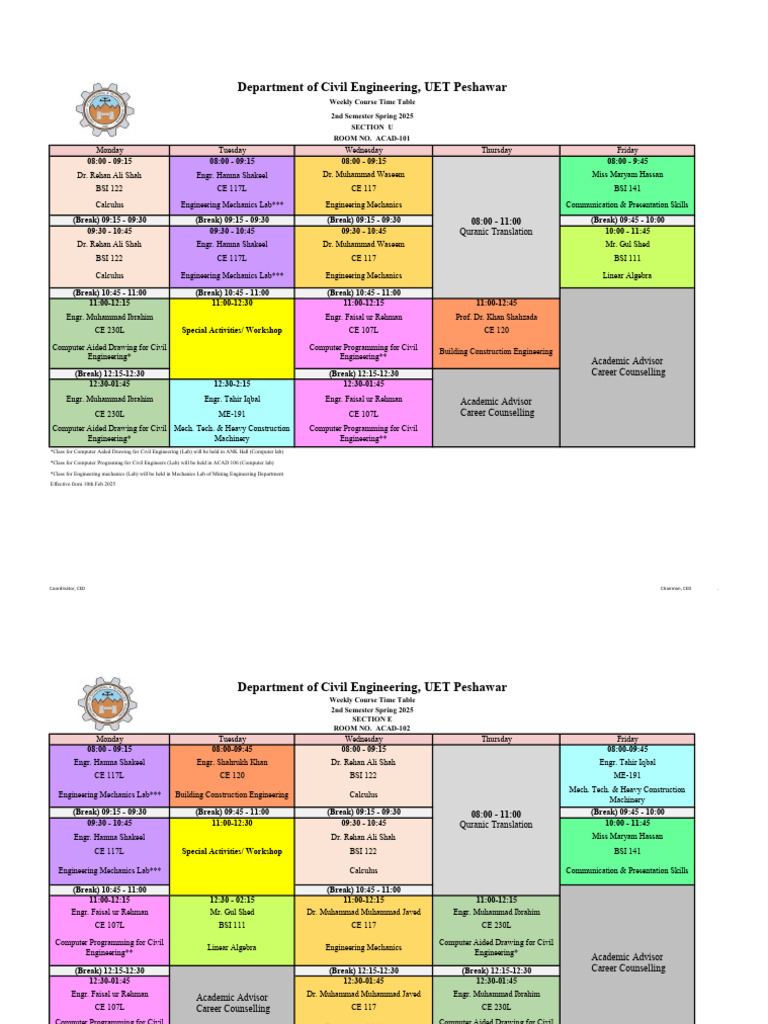 2nd Semester Time Table | PDF | Engineering