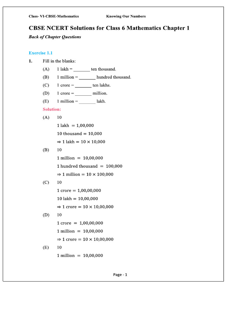 Class 6 Chapter-1 | PDF