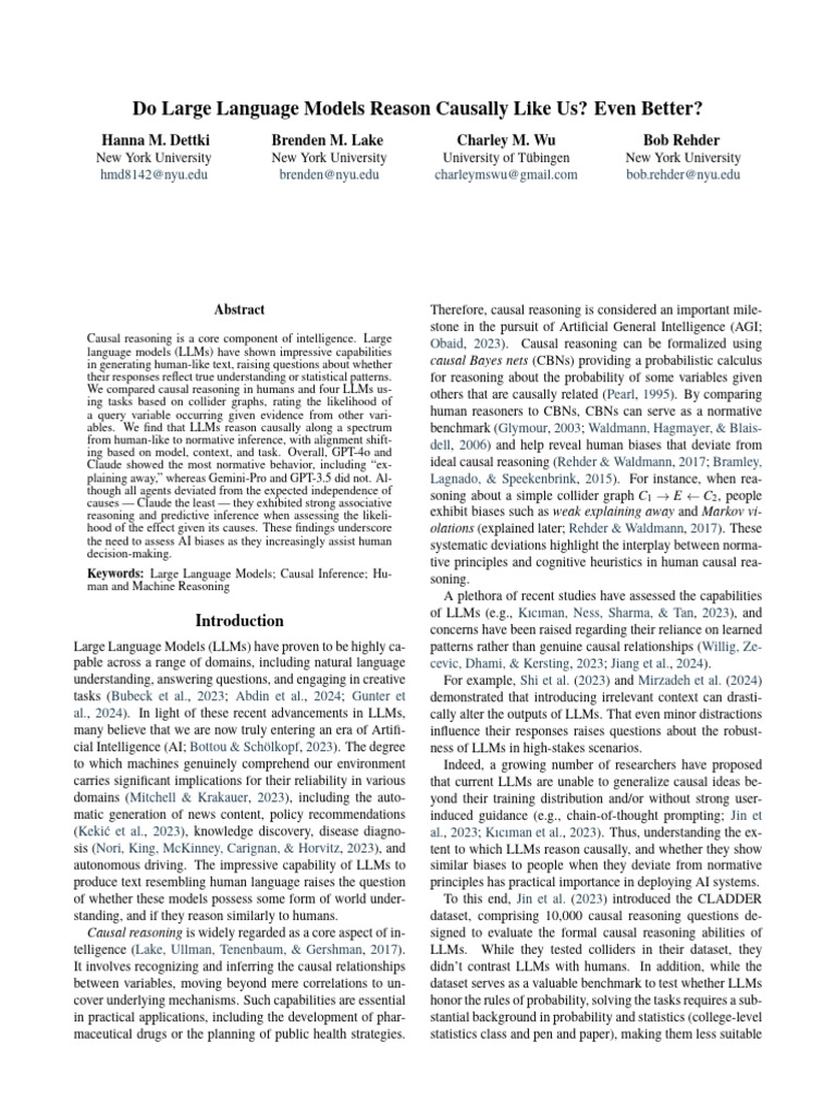 Causal Reasoning in LLMs vs Humans | PDF | Causality | Akaike ...