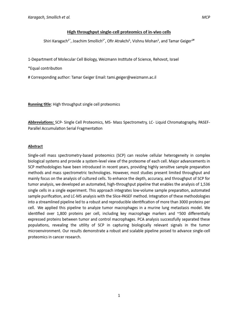 High Throughput Single Cell Proteomics Of In Vivo Cells Pdf