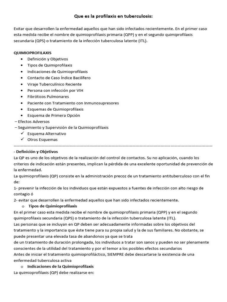Profilaxis en Tuberculosis: Tipos y Esquemas | PDF | Tuberculosis ...