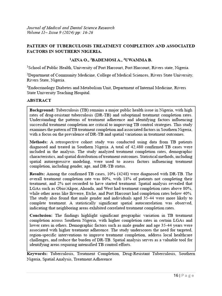 Pattern of Tuberculosis Treatment Adherence and Associated Factors in ...