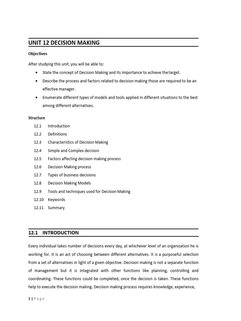 unit 12 | PDF | Decision Making | Risk