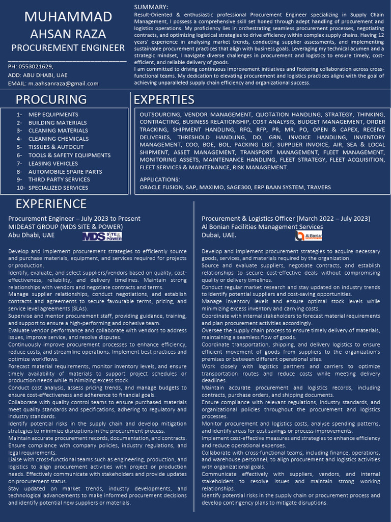 Procurement Engineer - CV | PDF | Procurement | Supply Chain