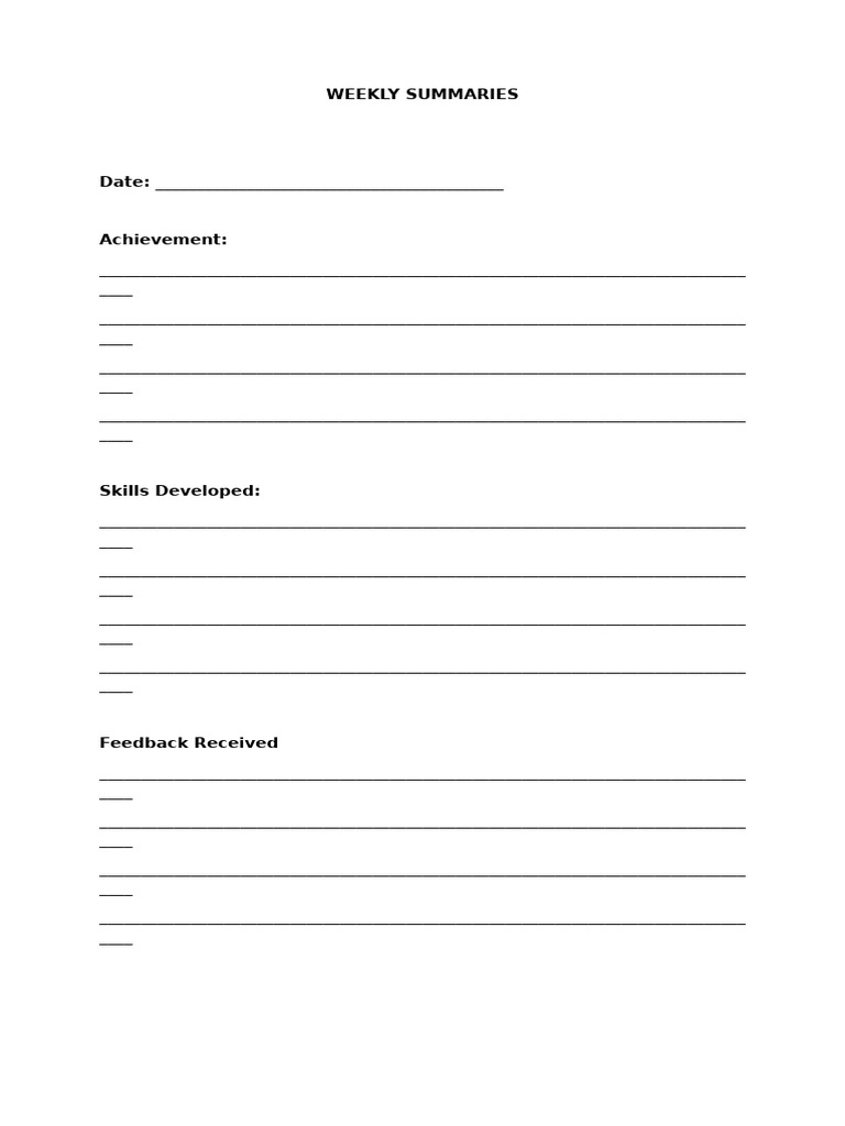 Weekly Achievement Summary Template | PDF