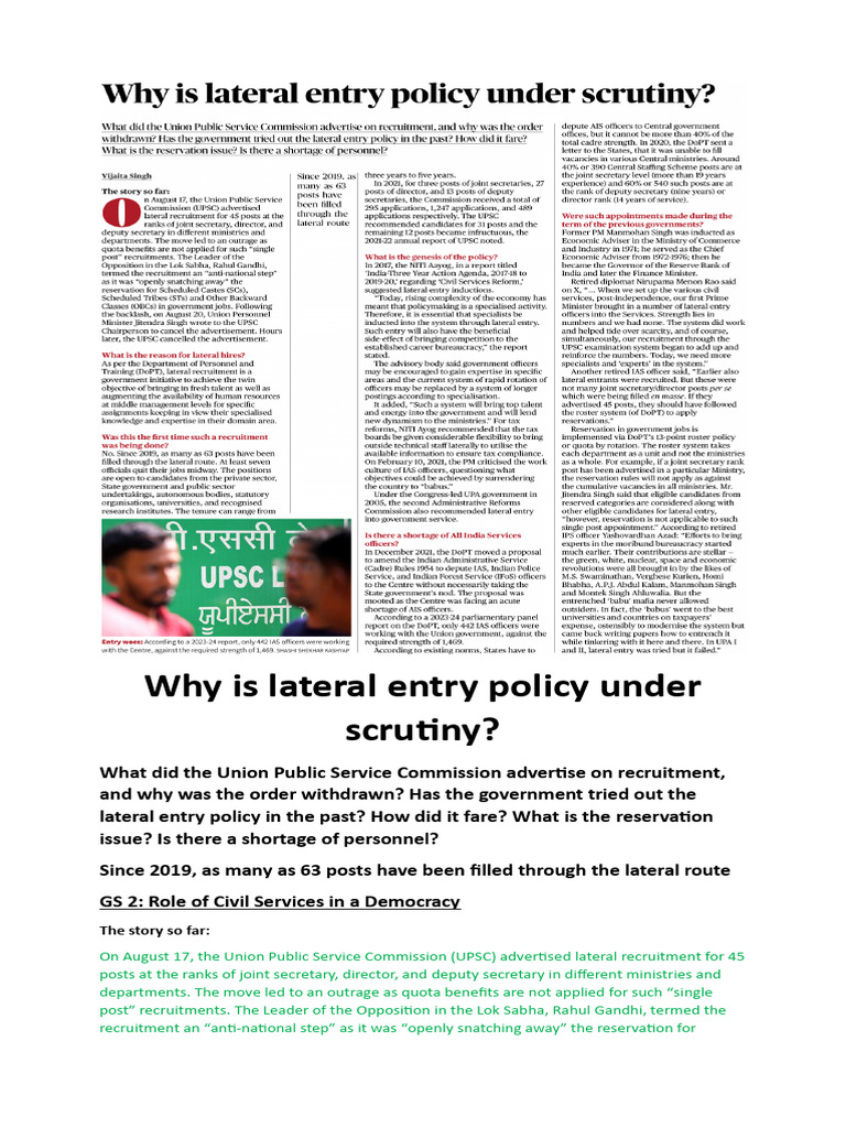 Why Is Lateral Entry Policy Under Scrutiny?: The Story So Far | PDF ...
