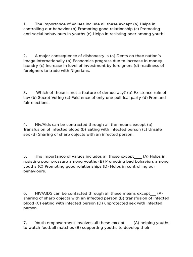 ss1 Civic Education First Term Exam | PDF | Hiv/Aids | Empowerment