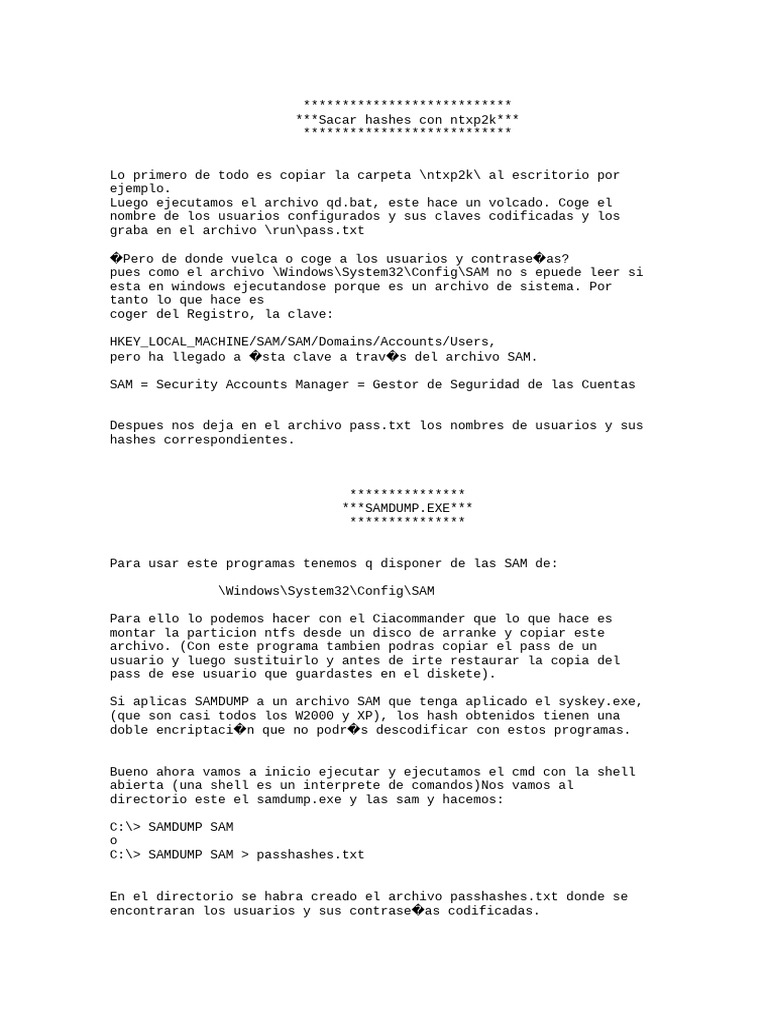 Cómo extraer hashes de contraseñas en Windows | PDF | Archivo de ...